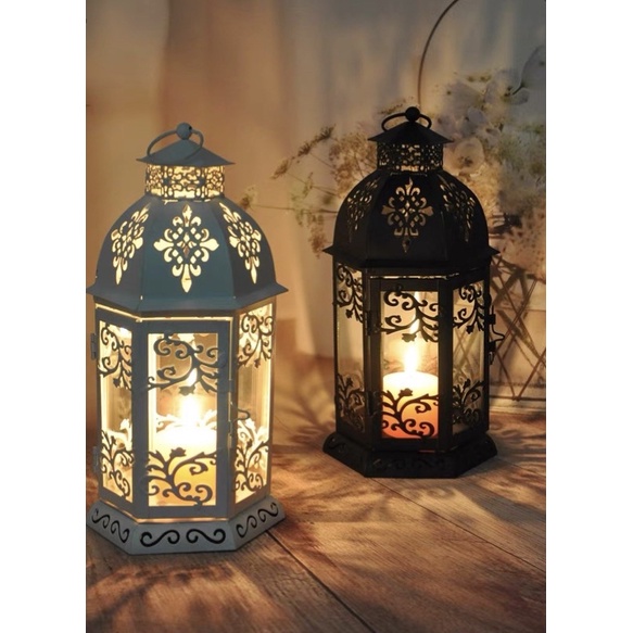 Fea White Metal Candle Lantern with Clear Glass Window 14x28cm for ...