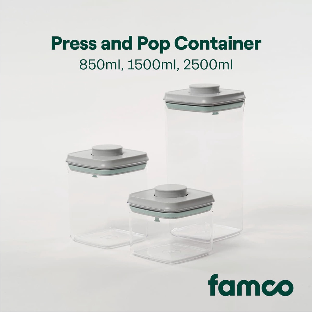 Famco Press & Pop Container, Air-Tight Kitchen Organizer, Pop-up Lid ...