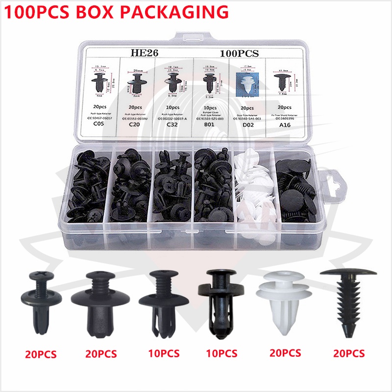100PCS Car Bumper Clip Car Fastener Clip Plastic Screw Push Pin Rivet ...