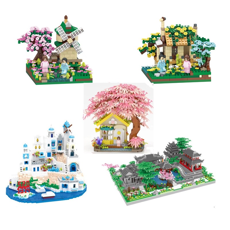 Mini Blocks Beautiful Flower House Pink Sakura Building Bricks ...