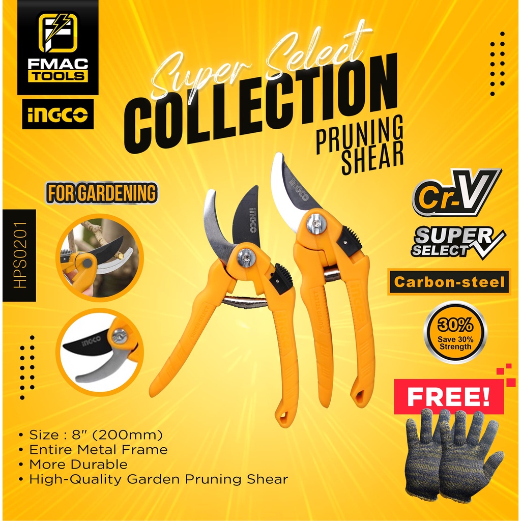INGCO SUPER SELECT Pruning Shear 8" Carbon Steel Blade HPS0201 ...