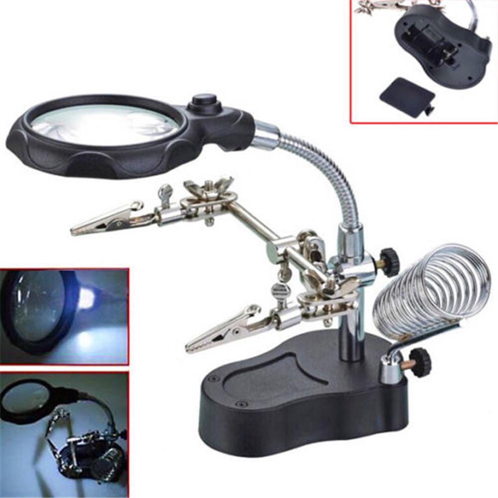 Aid Hand Clip LED Magnifying Soldering Iron Stand Lens Magnifier for ...
