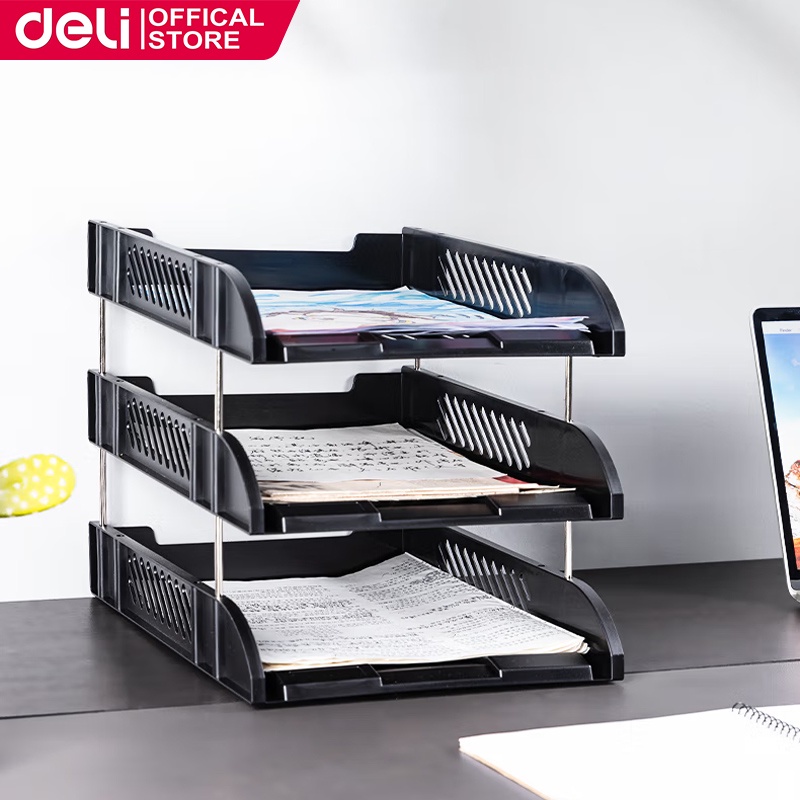 Deli 3-Layer Desk File Organizer Paper Magazine Document Tray Office ...