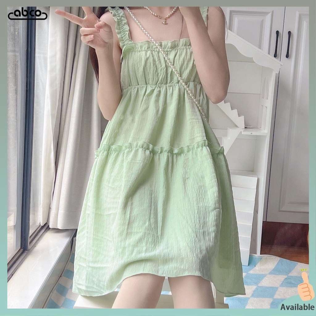 sage green dress mint Japanese Style Fresh Summer New Sweet Sling Niche ...