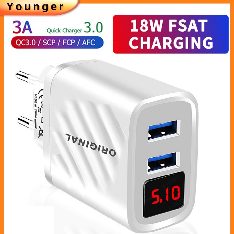 2 Port LED USB Charger Quick Charge 3.0 Fast Charger For i-Phone Micro ...