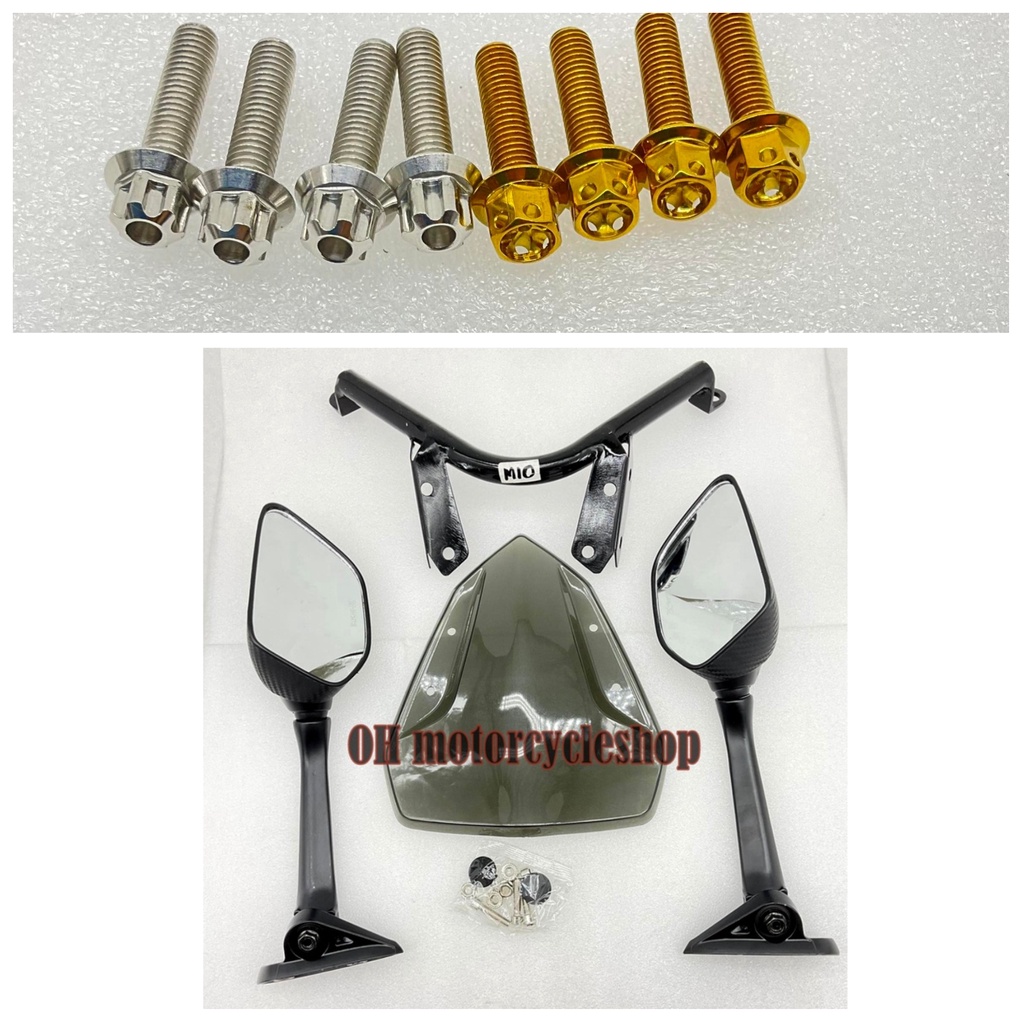 Smoke visor+visor bracket+side mirror w/ bolts 4in1 for Aerox/mio/click ...
