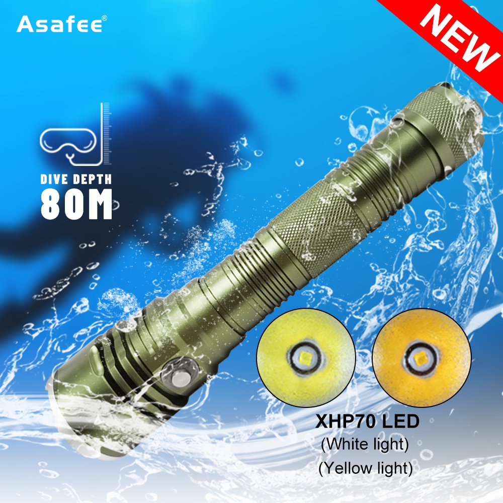 Asafee 2200LM A18 XHP70 LED Ultra powerful light diving flashlight ...