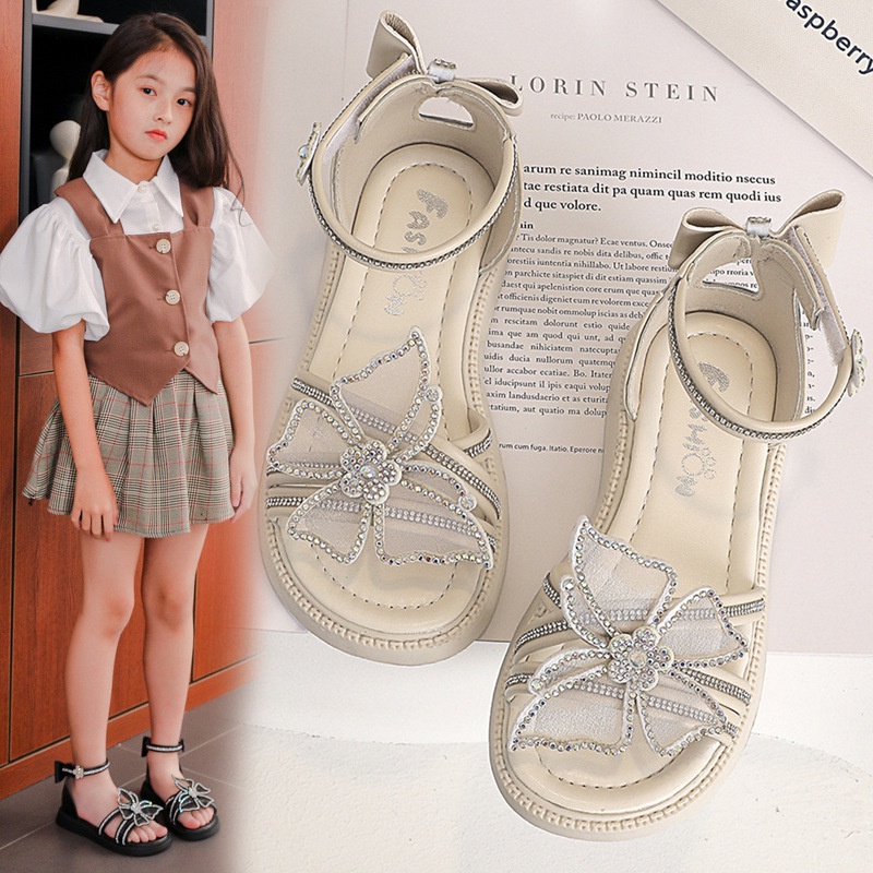 4-16 Years Old Rhinestone Girls Sandals Summer Fashion Soft Sole Little Girl Princess Shoes Baby ...
