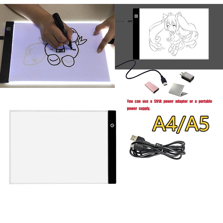 A5 A4 LED light drawing board Artist Thin Art Stencil Tracing Table Pad ...
