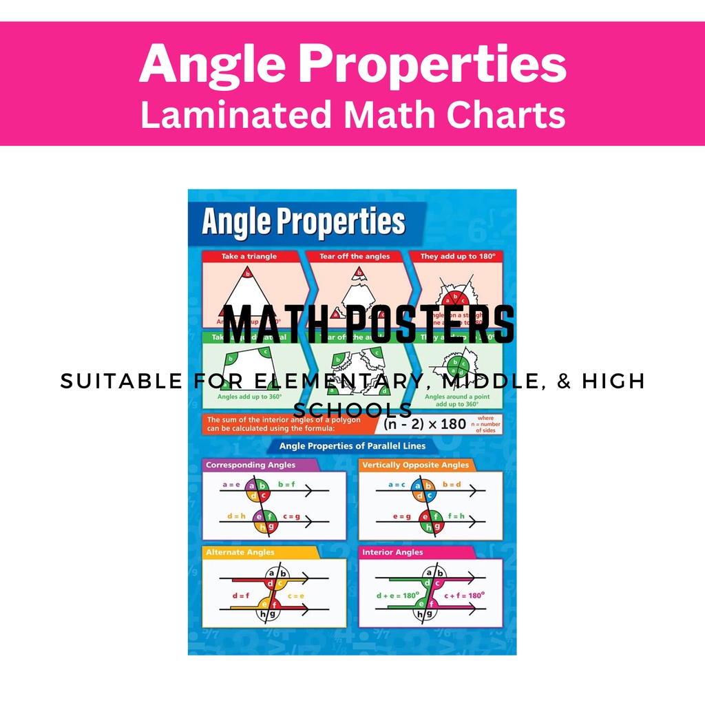 ANGLE PROPERTIES POSTERS CHARTS, BASIC MATH, A4 SIZE LAMINATED FOR KIDS ...