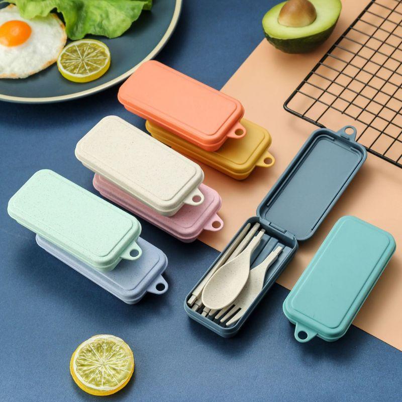 Rich 3pcs Set Reusable Folding Wheat Straw Chopstick Spoon Fork Cutlery ...