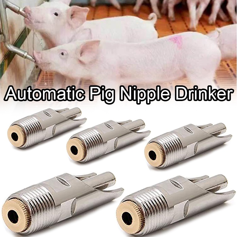 5Pcs 1/2" Stainless Steel Pig Nipple Water Drinker Stainless Steel ...