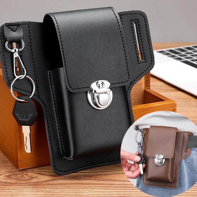 1PC Men PU Leather Waist Bag Waterproof Firm Outdoor Mobile Phone ...