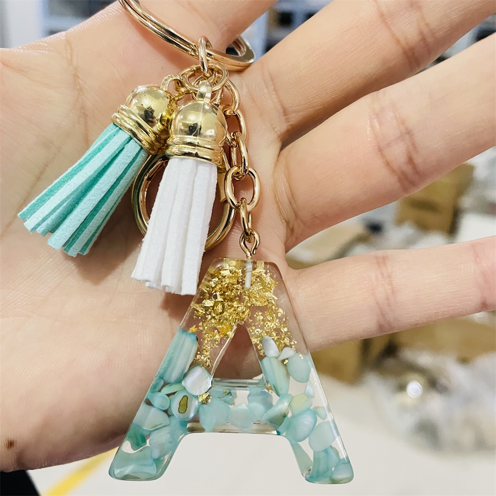 New Exquisite 26 Letters Resin With Gold Foil Keychains Charms Bag ...