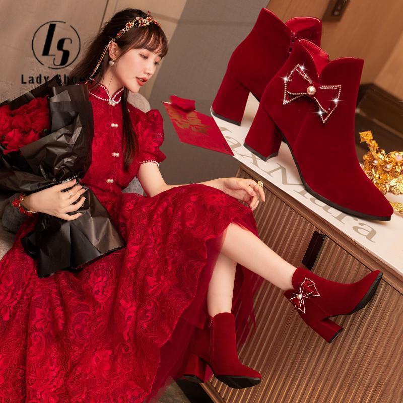 Bowknot Wedding high heels Pointed Toe Qiu dong season wedding shoe ...