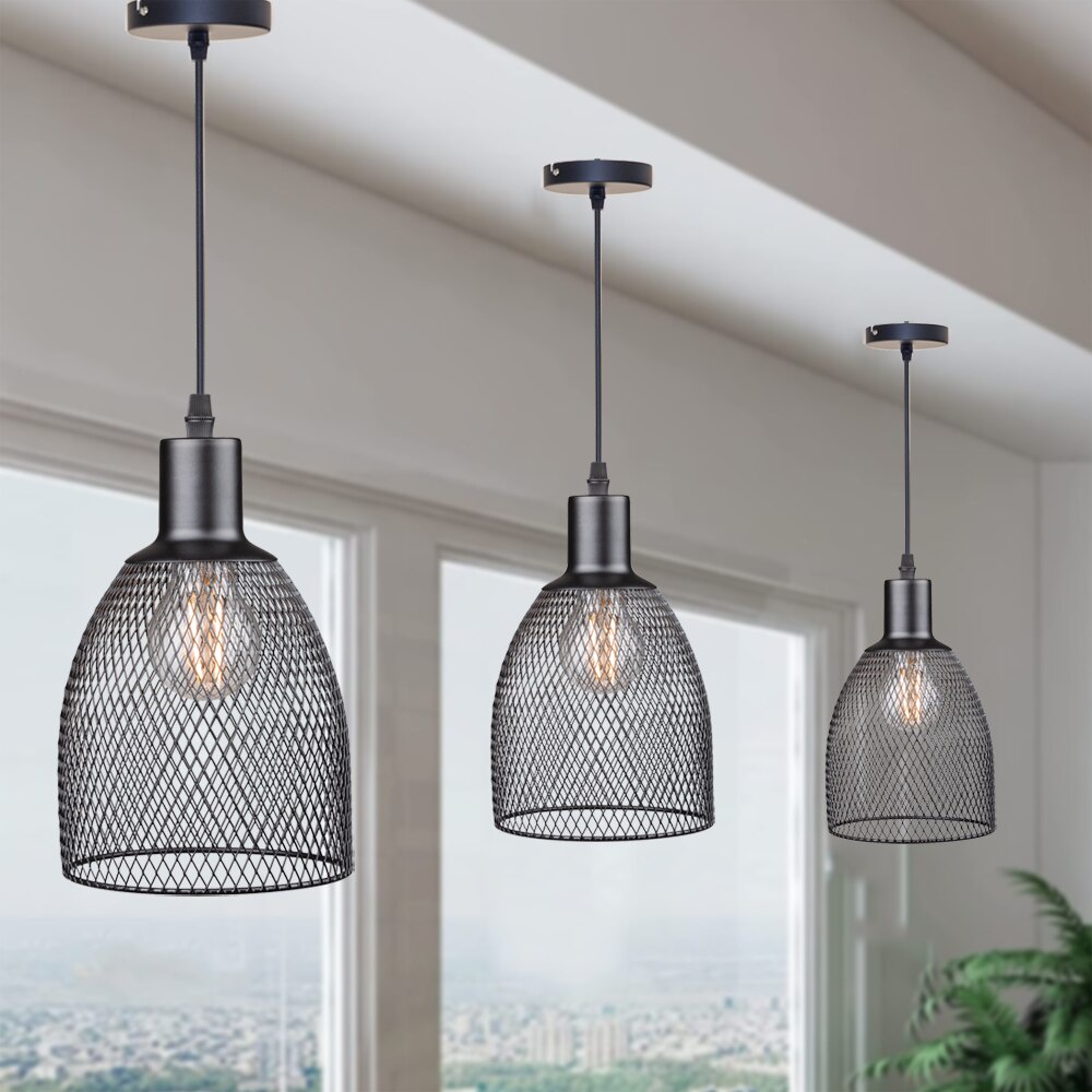 Industrial Black Metal Cage Farmhouse Pendant Light Fixture Vintage ...