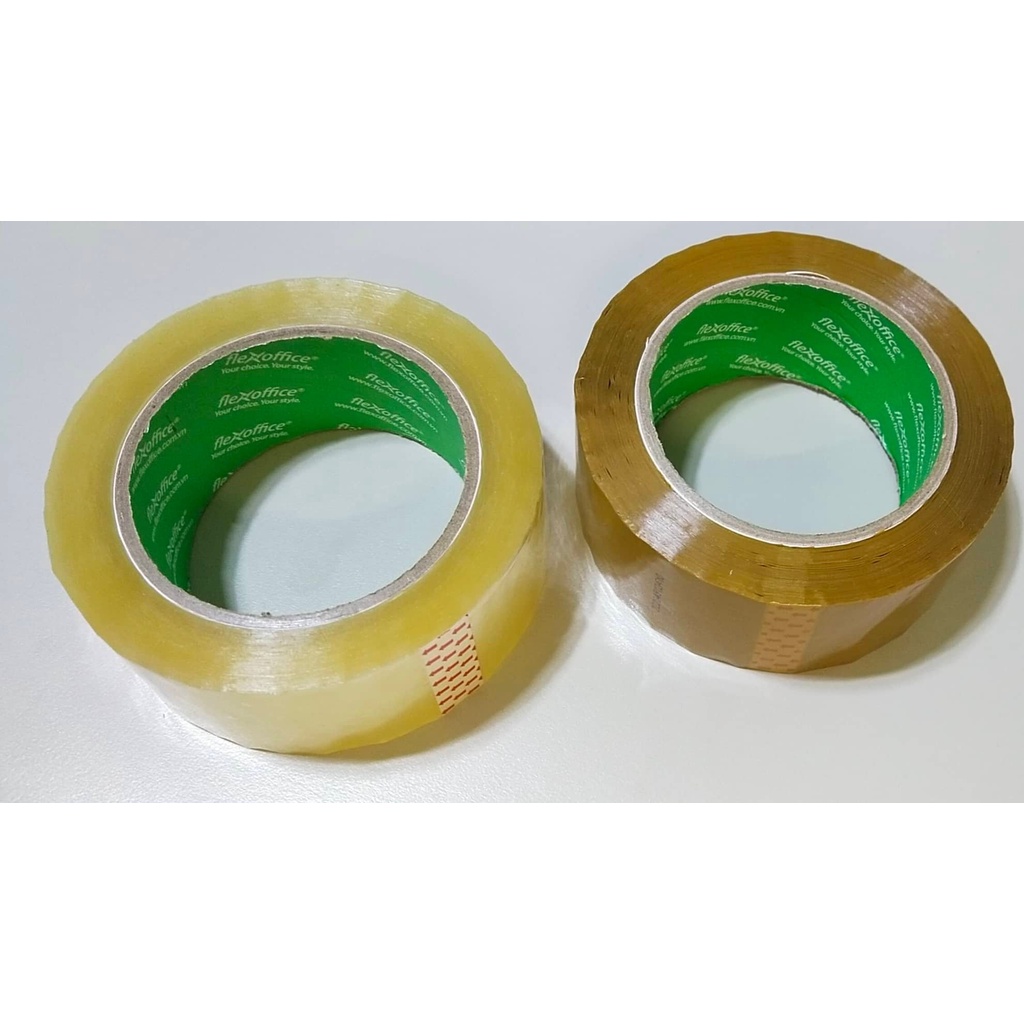 FLEXOFFICE Brand Packaging Tape Clear or Tan , 2 inches X 100 Meters ...