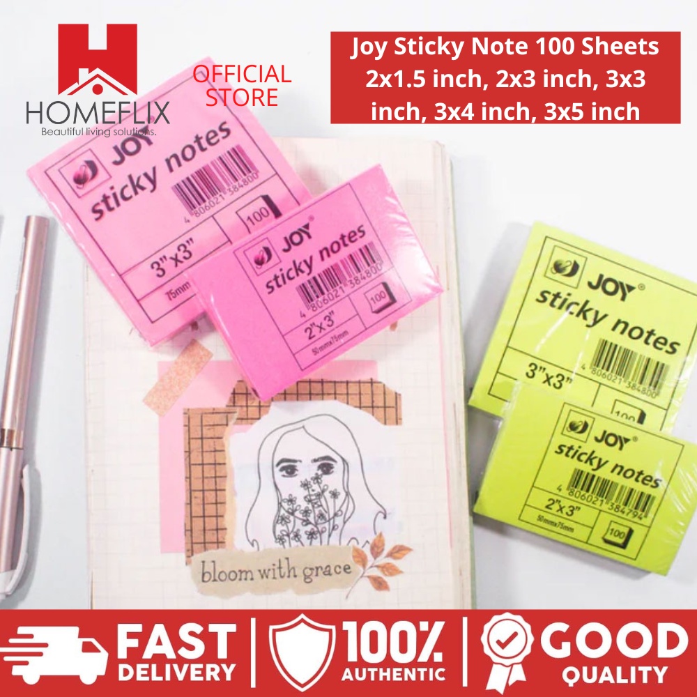 Homeflix Joy Sticky Note 100 Sheet Each, Sticky Notes Adhesive Notepads ...