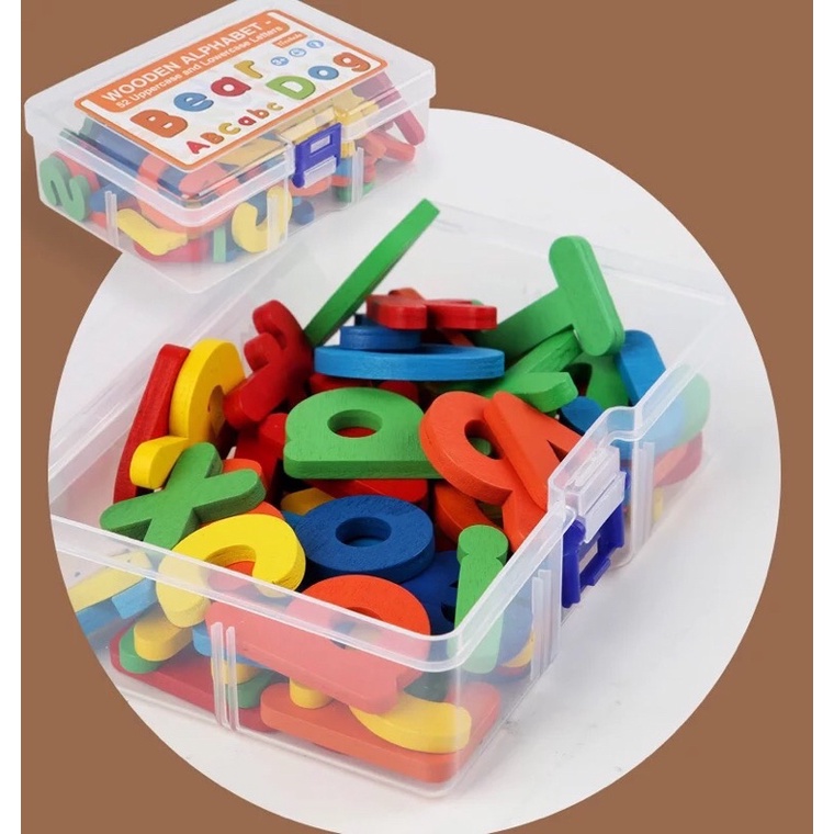 Wooden Alphabet Uppercase and lowercase letters with container ...