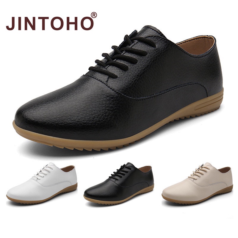 【JINTOHO】Ready Stock Women Flat Shoes Vintage Leather Black Pointed ...