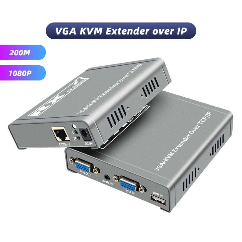 200M VGA KVM Extender over IP RJ45 Ethernet Cat5e/6 Cable VGA USB KVM ...