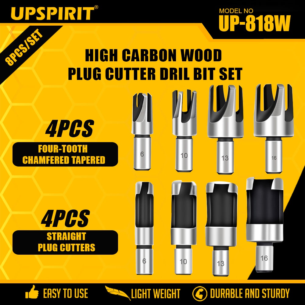 UPSPIRIT 8pcs/Set Carbon Steel Wood Plug Cutter Cutting Drill Bit Wood ...