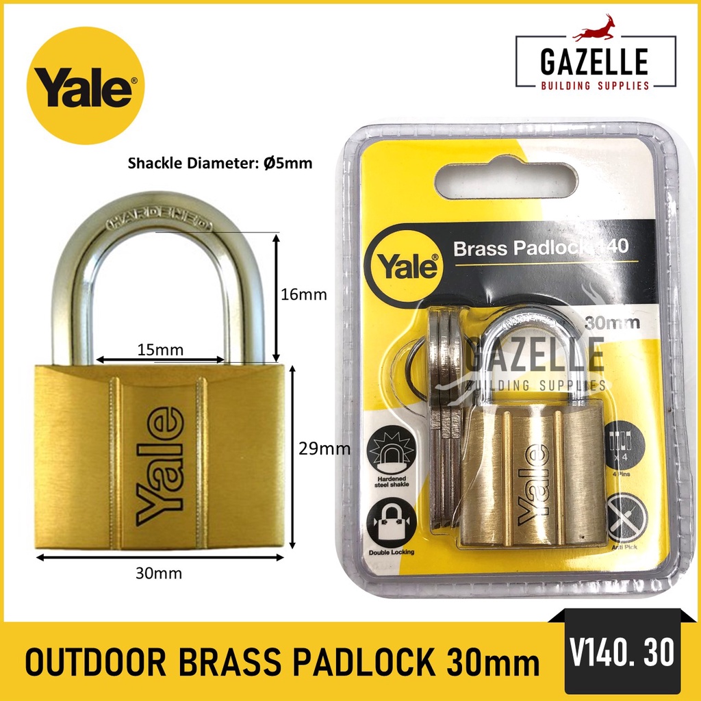 Yale V140 Outdoor Brass Padlock Heavy Duty 25 30mm 40mm 50mm 60mm 70mm 2Pc Keyed Alike Long ...