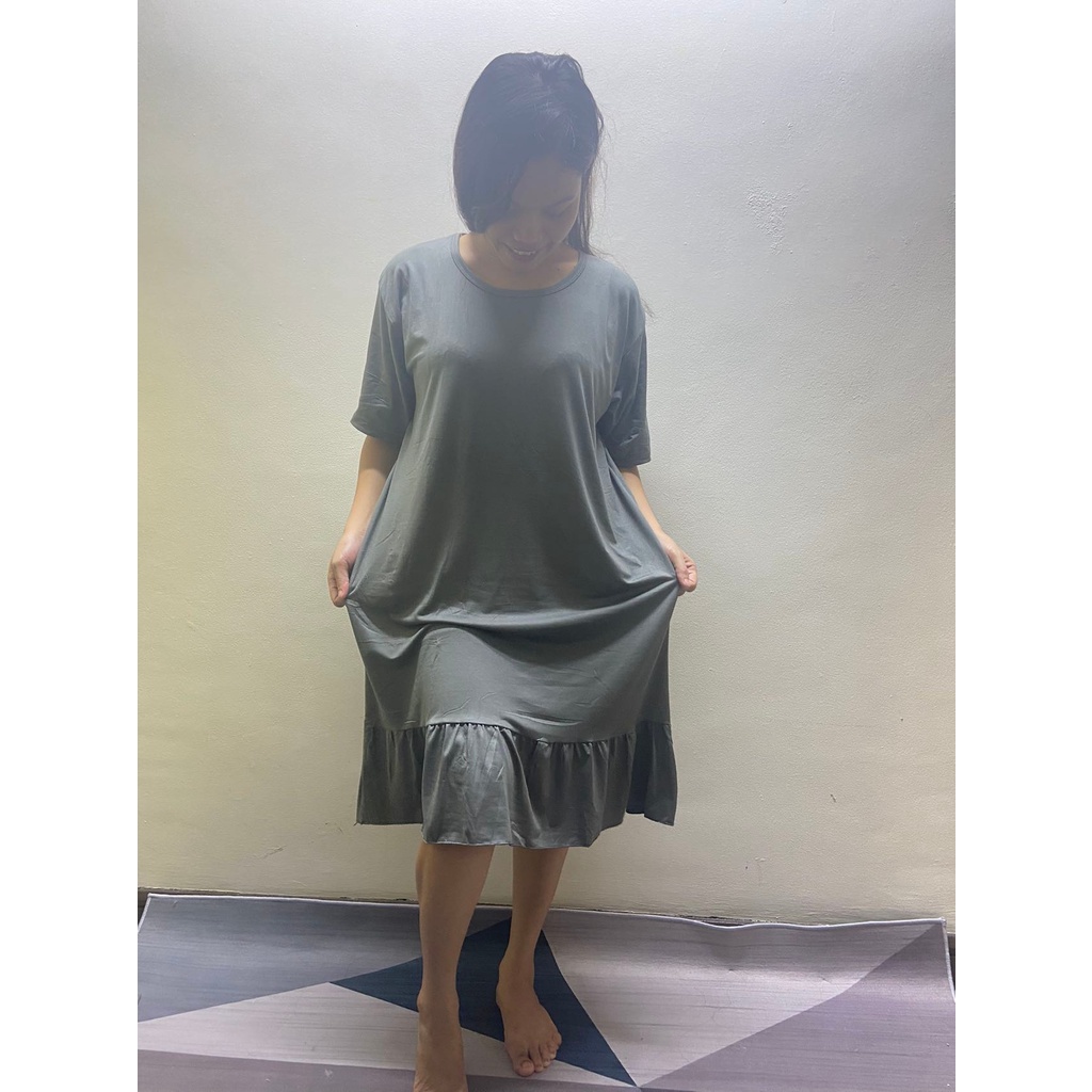 CLOUDYBEE ruffle hem smock cotton dress plus size FIT XL-4XL | Shopee Philippines