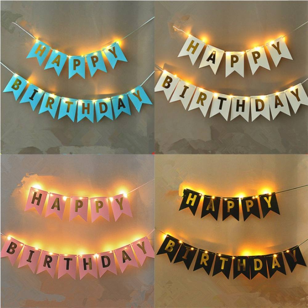 happy birthday banner Bunting with Light Party Decorations Baby Shower ...
