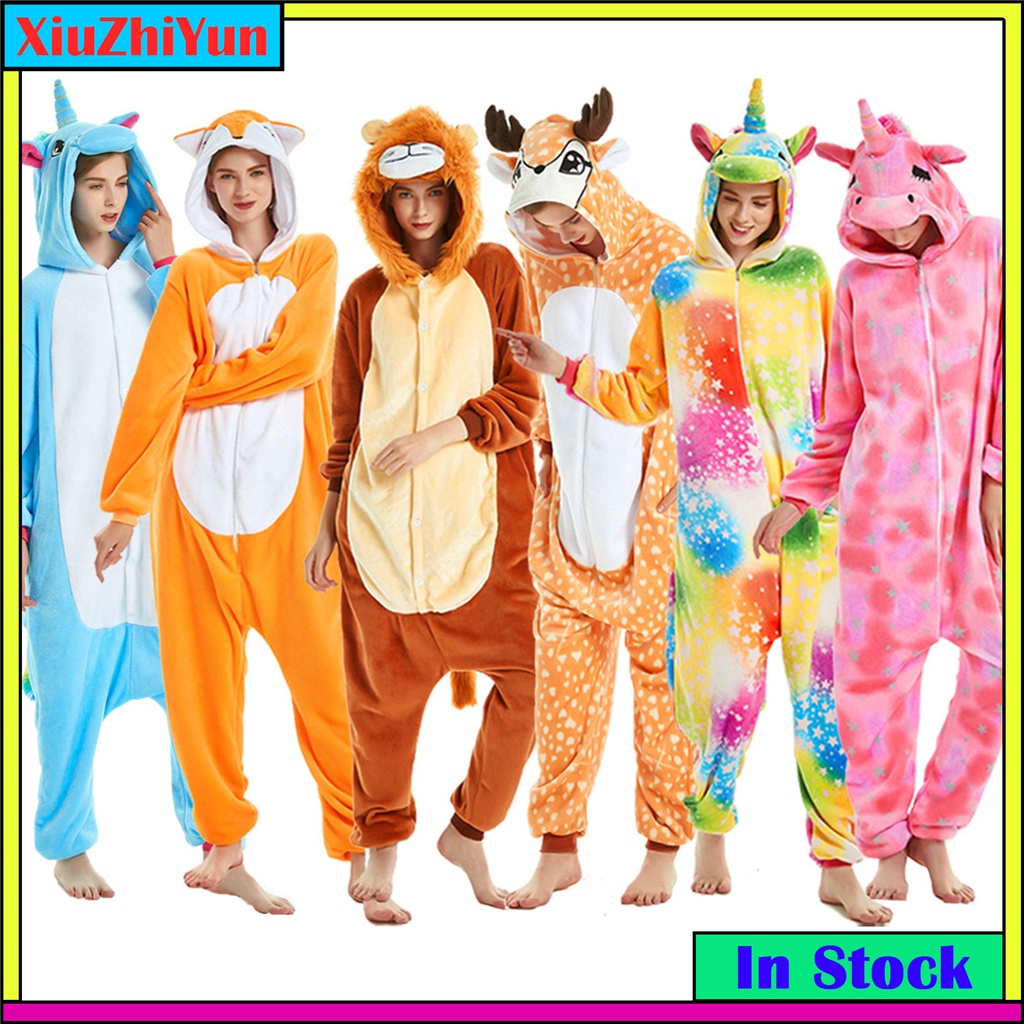 Women Animal Onesies Unisex Winter Fox Lion Deer Cartoon Onesie Kids ...