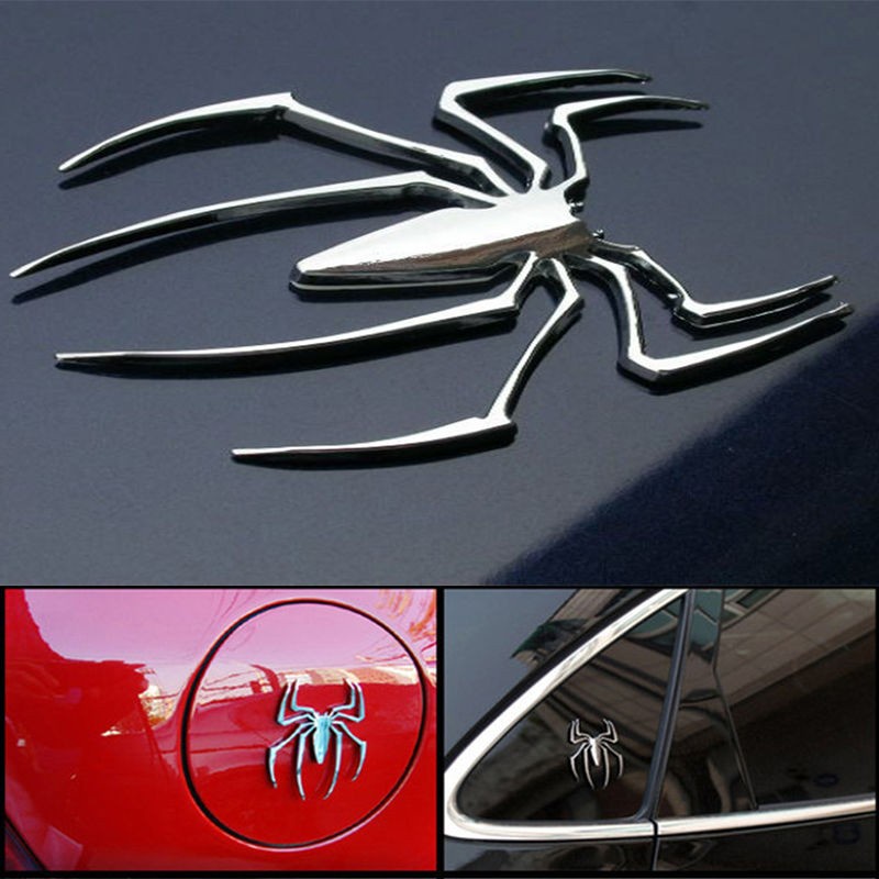 3D Car Stickers HOT Universal Metal Spider Shape Emblem Chrome 3D Car ...
