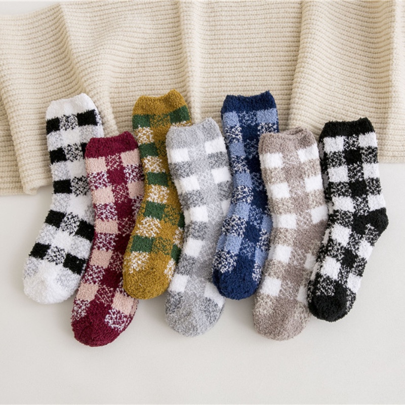 Mens Warm Fuzzy Socks Boys Soft Comfort Grid Fluffy Winter Cozy Sock ...