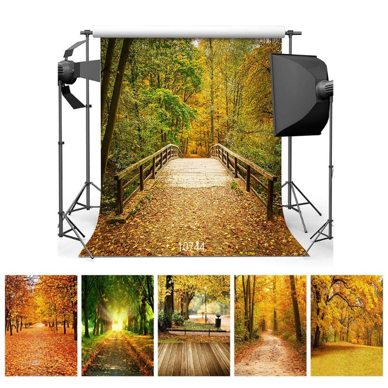 Autumn Forest Photography Backdrops Wooden Bridge Photo Background 3D ...