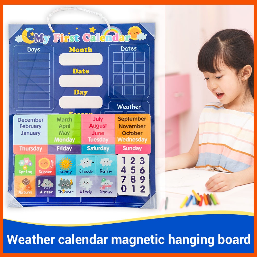 Kids Magnetic First Calendar Board Date Month Time Weather Learning ...
