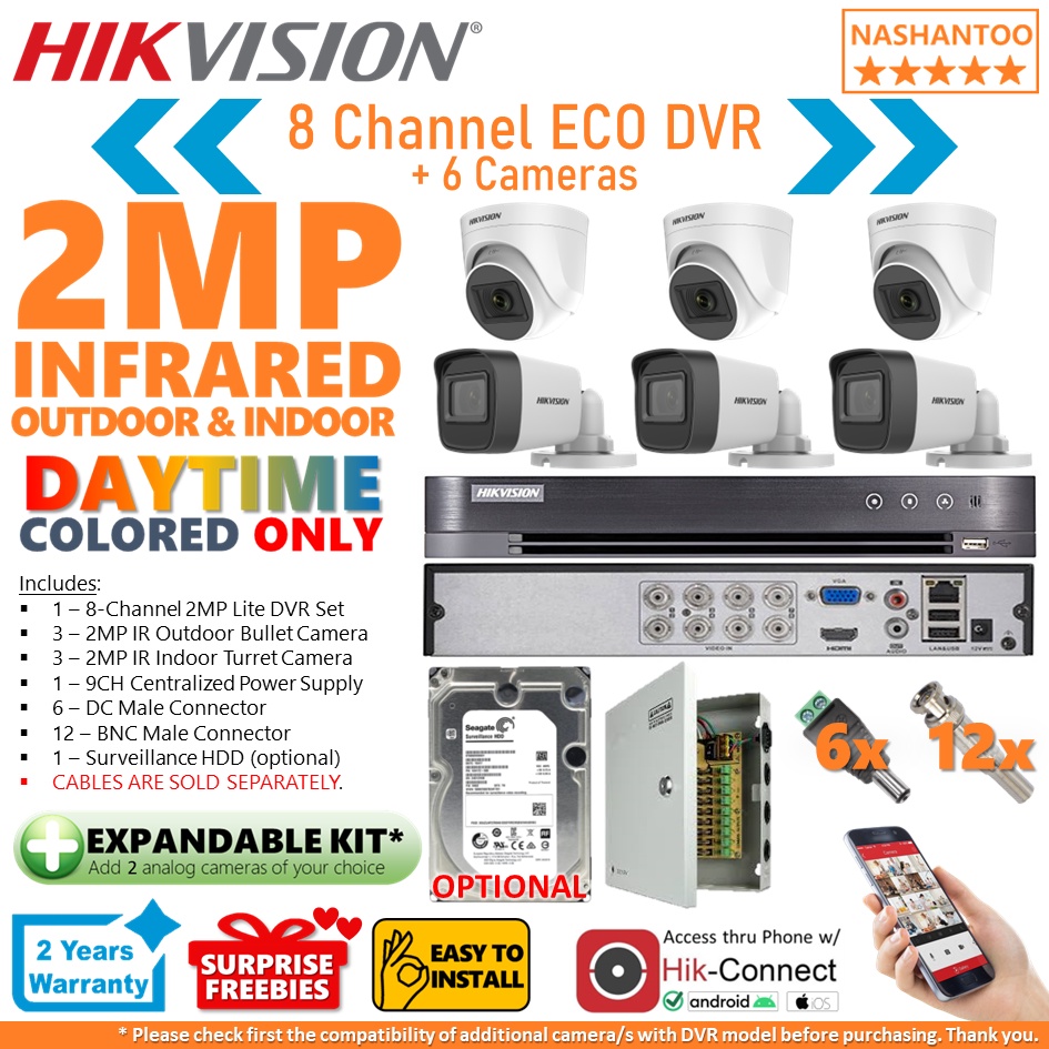 Hikvision 8CH 2MP Lite IR 6Camera(3 Outdoor, 3 Indoor) DIY CCTV Package ...