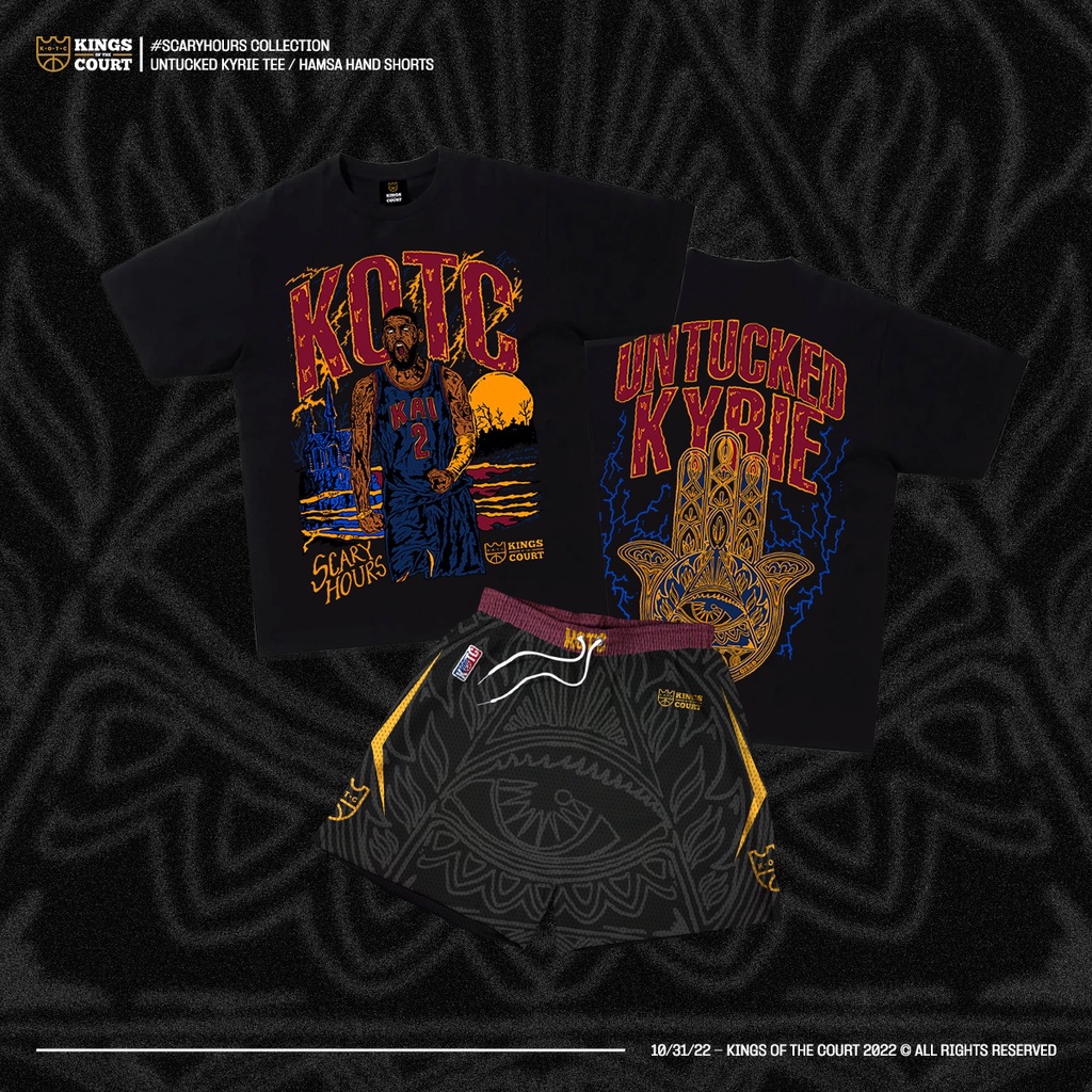 KOTC "Untucked Kyrie" T-Shirt in Black & "Hamsa Hand" Swingman Mesh ...