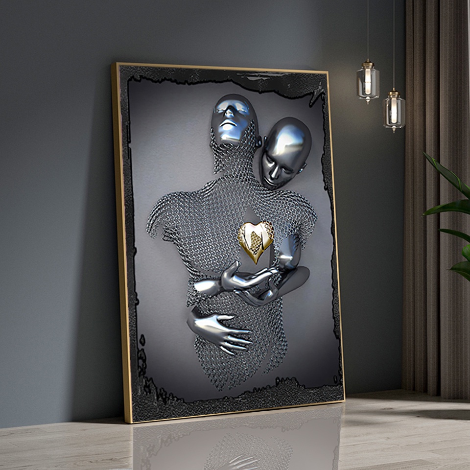 Abstract Metal Figure Canvas Painting Romantic Art Wall Decor Picture ...