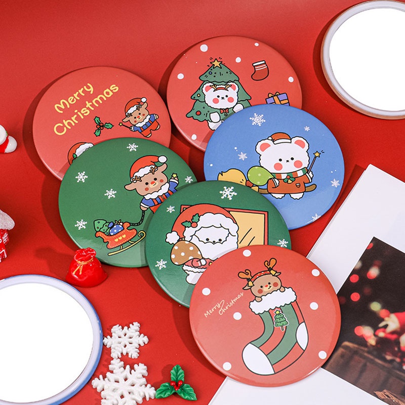 1Pc cartoon Christmas round mirror, mini portable portable mirror ...