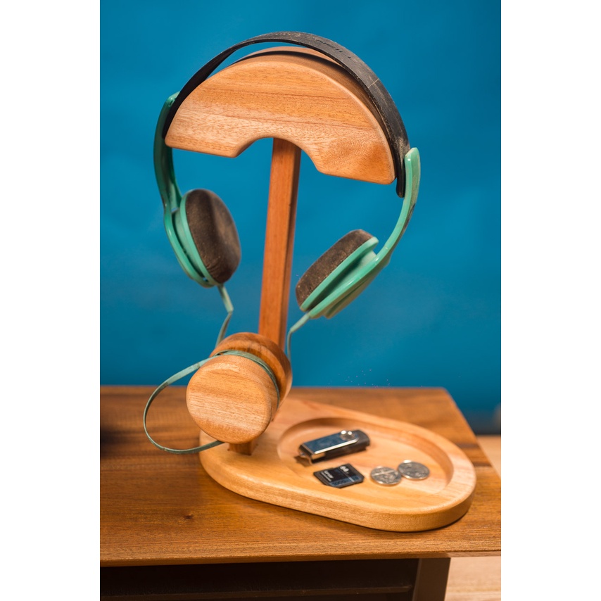 Wooden Headphone Stand with Tray | Headphone Dock | Something From ...