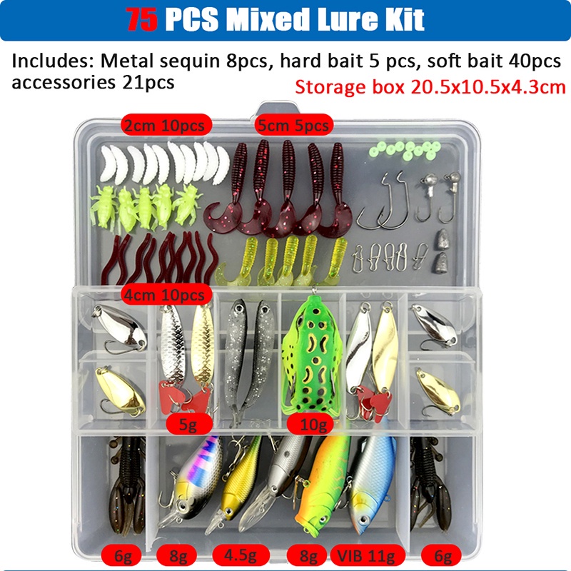 56pc Soft Multipurpose Lure Set Plastic Kit Metal Lure Hard Sequined ...