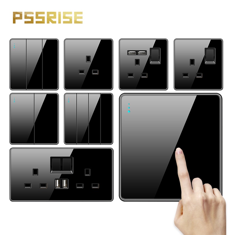【G19】PSSRISE Black Socket General Socket 1/2/3/4Gang Switch with dual ...