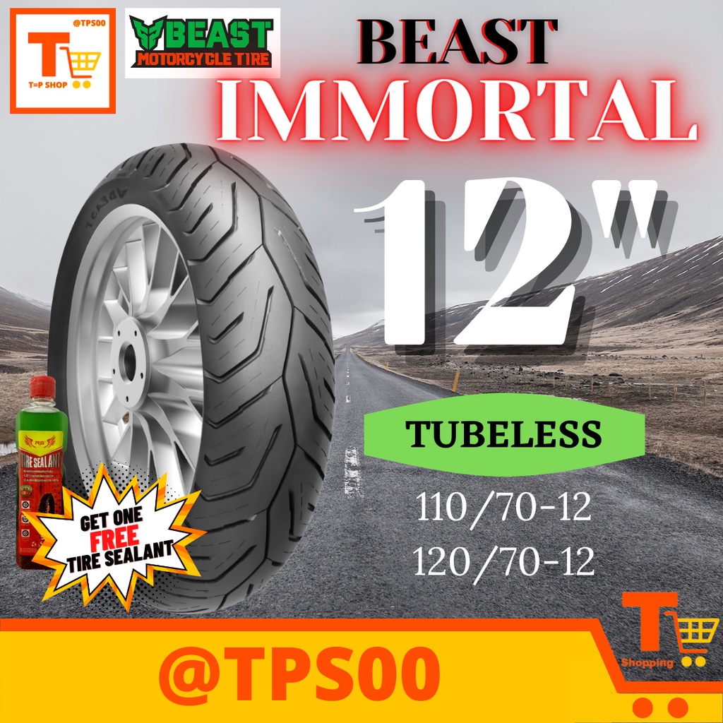 BEAST TUBELESS TIRE IMMORTAL BLACK BY 12 (PB) | Shopee Philippines