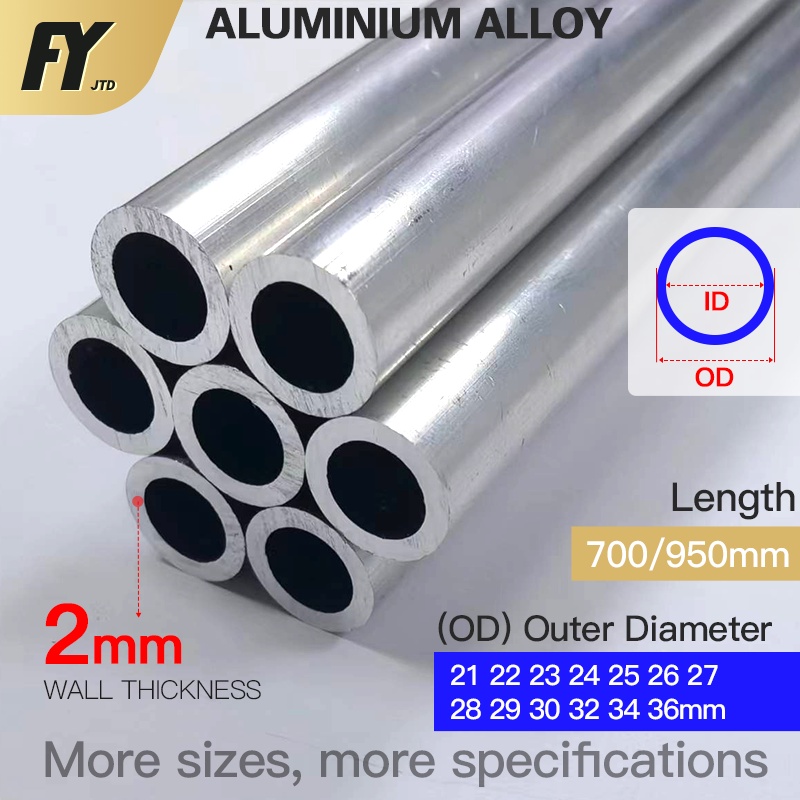 FUYI Aluminum tube 2mm wall thickness OD 21-64mm pipe 700mm 950mm long ...