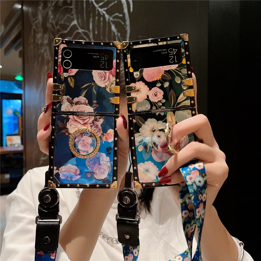 Samsung Galaxy Z Flip 6 5 4 3 5G Case Luxury Blue Ray Flower Square ...