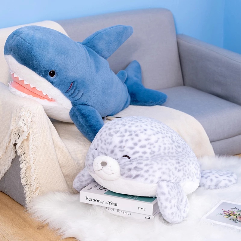 New Cute Fluffy Seal Dolphin Plush Toy Lifelike Stuffed Marine Life ...