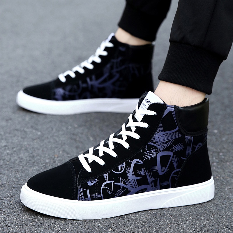 Men's high top shoes canvas sneakers | Shopee Philippines