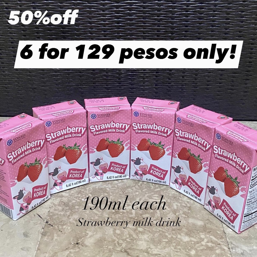 Yonsei Strawberry Flavored Milk Drink (6x190 ml) | Shopee Philippines