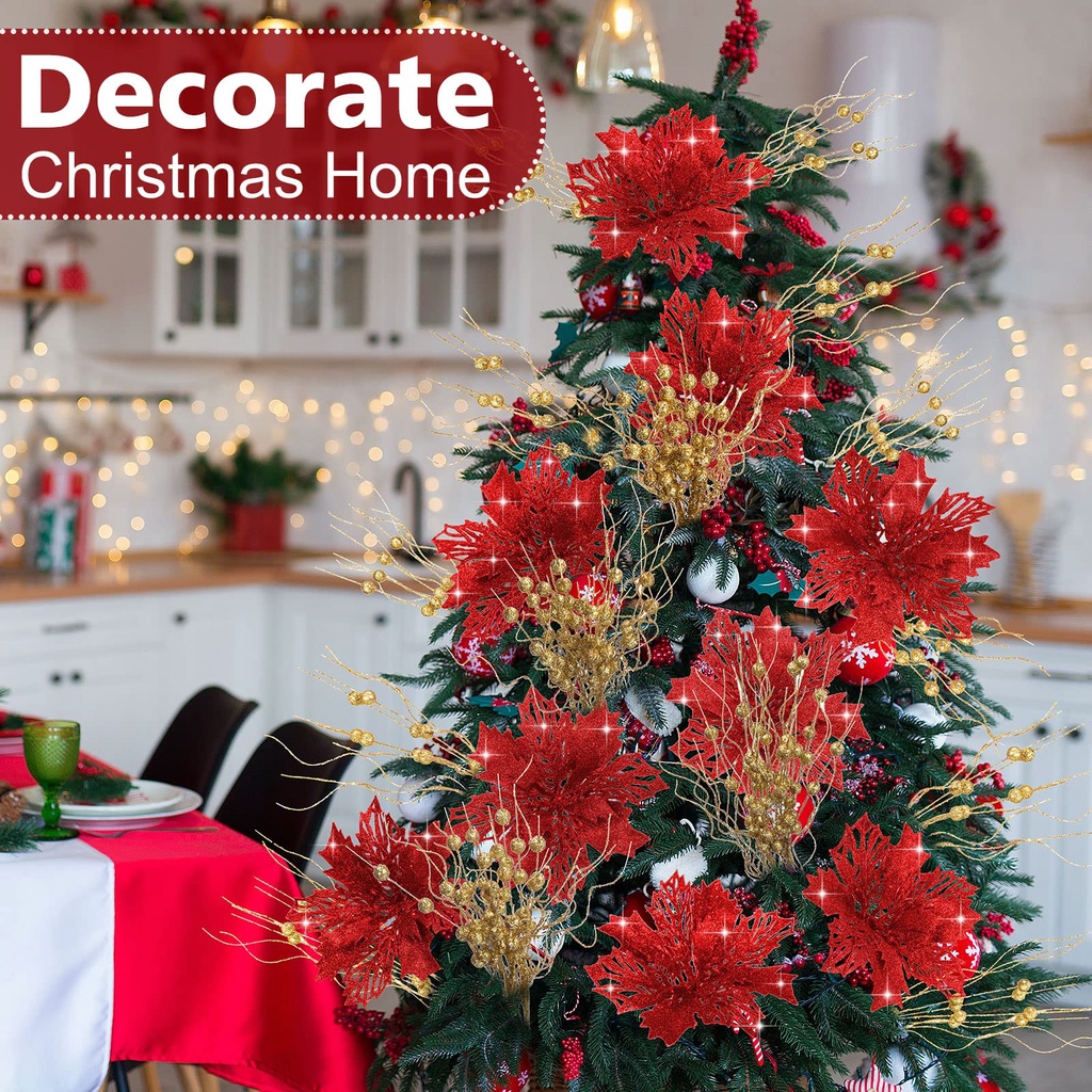 Christmas Flowers For XMAS Tree Artificial Poinsettia Flowers Tree ...