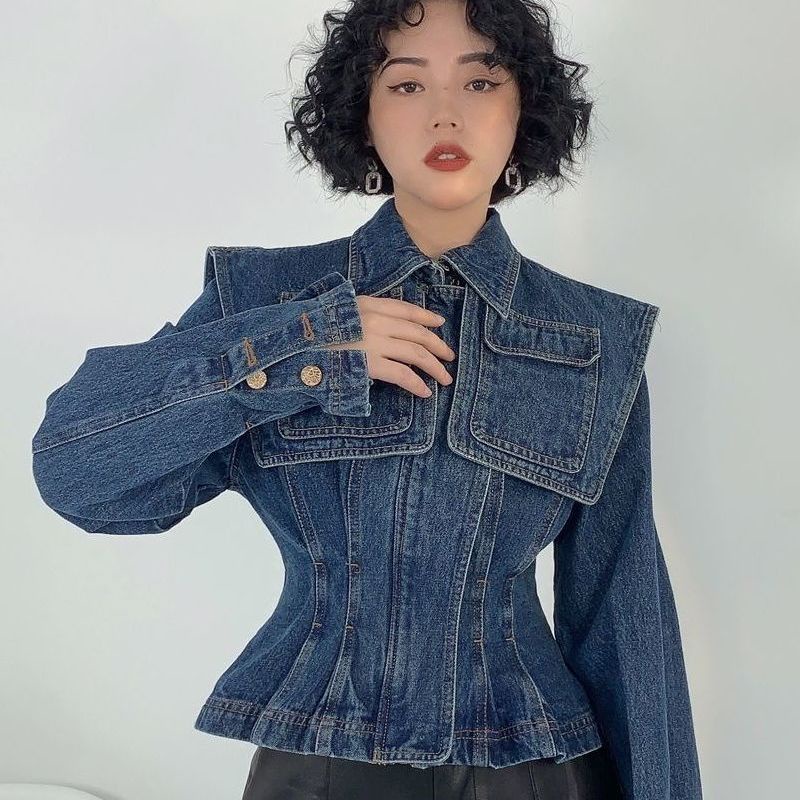 Women Korean Short Zipper Denim Jacket Pocket Autumn coat | Shopee ...