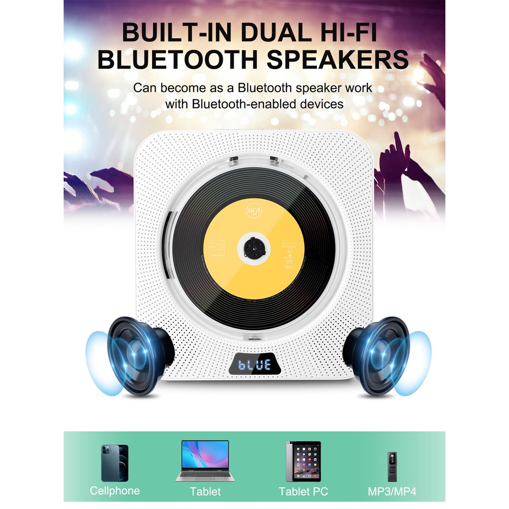 Onvian Wall Mounted CD Player Surround Sound FM Radio Bluetooth USB MP3 ...